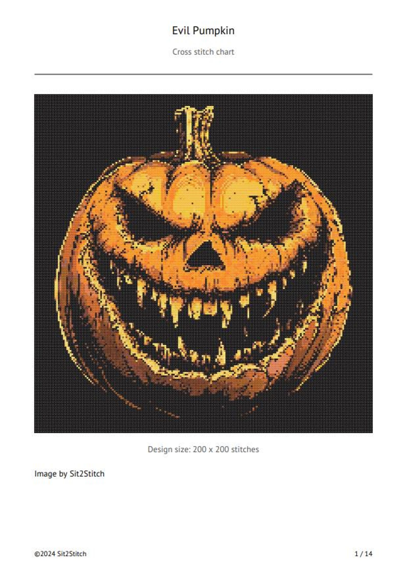 Evil Pumpkin Cross Stitch Pattern. Digital PDF Download. 40.000 ...