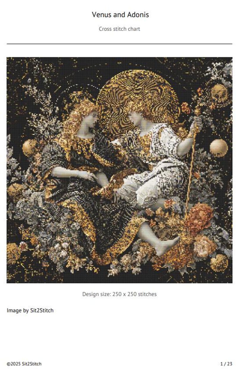 Venus and Adonis Poem Shakespeare Cross Stitch Pattern. Instant PDF ...
