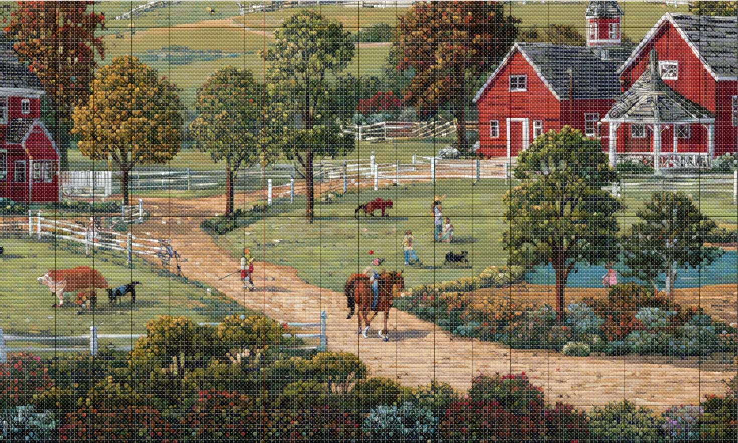 Farm Cross Stitch Pattern: Red Barns, White Church (PDF Download ...