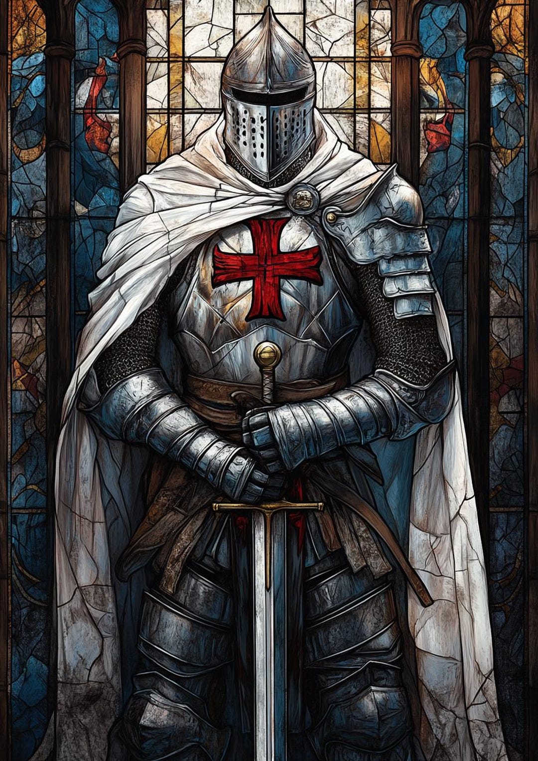 Templar Knight Stained Glass Cross Stitch Pattern. Instant PDF Download ...