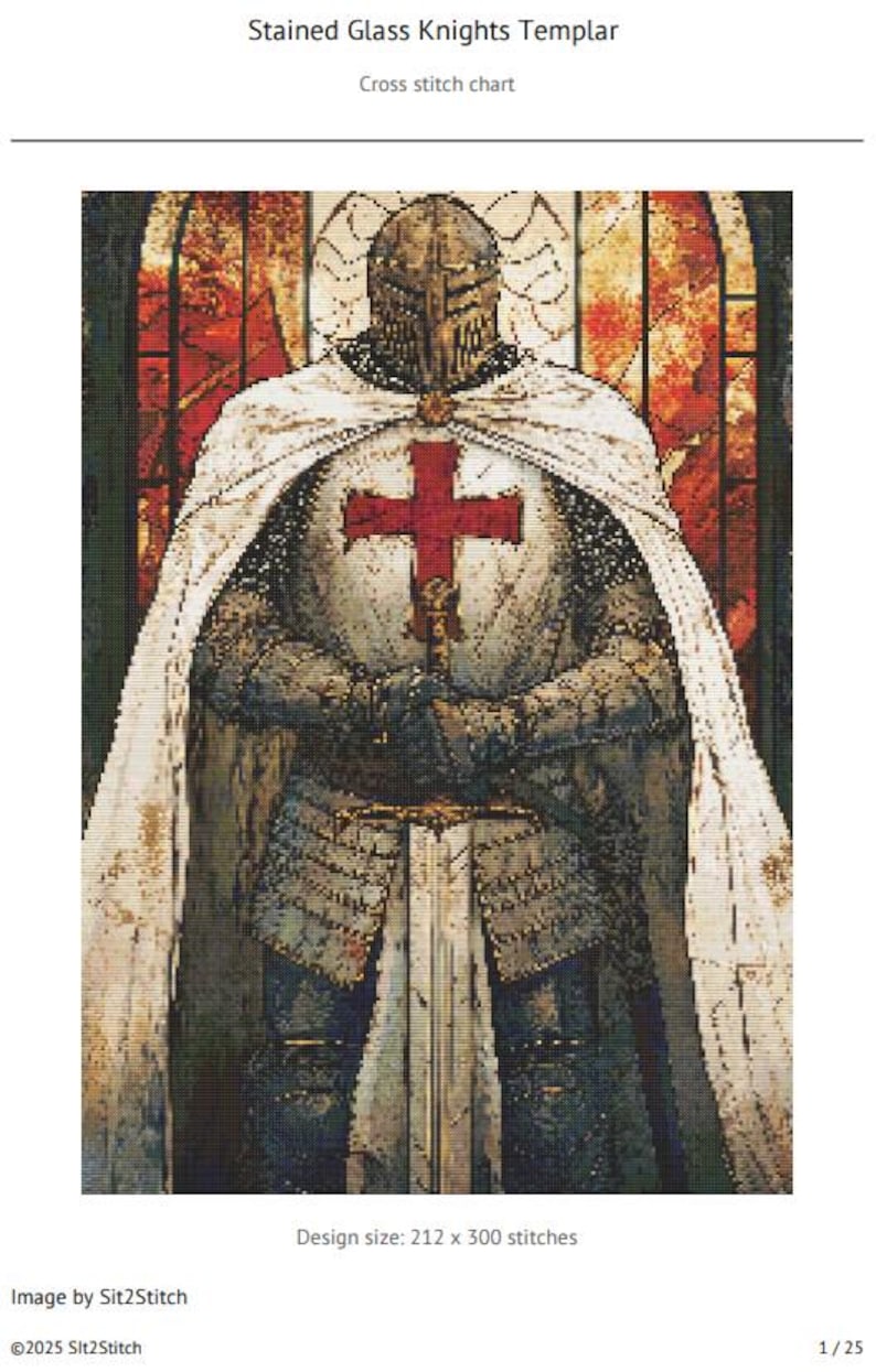 Stained Glass Knights Templar Cross Stitch Pattern. Instant PDF ...