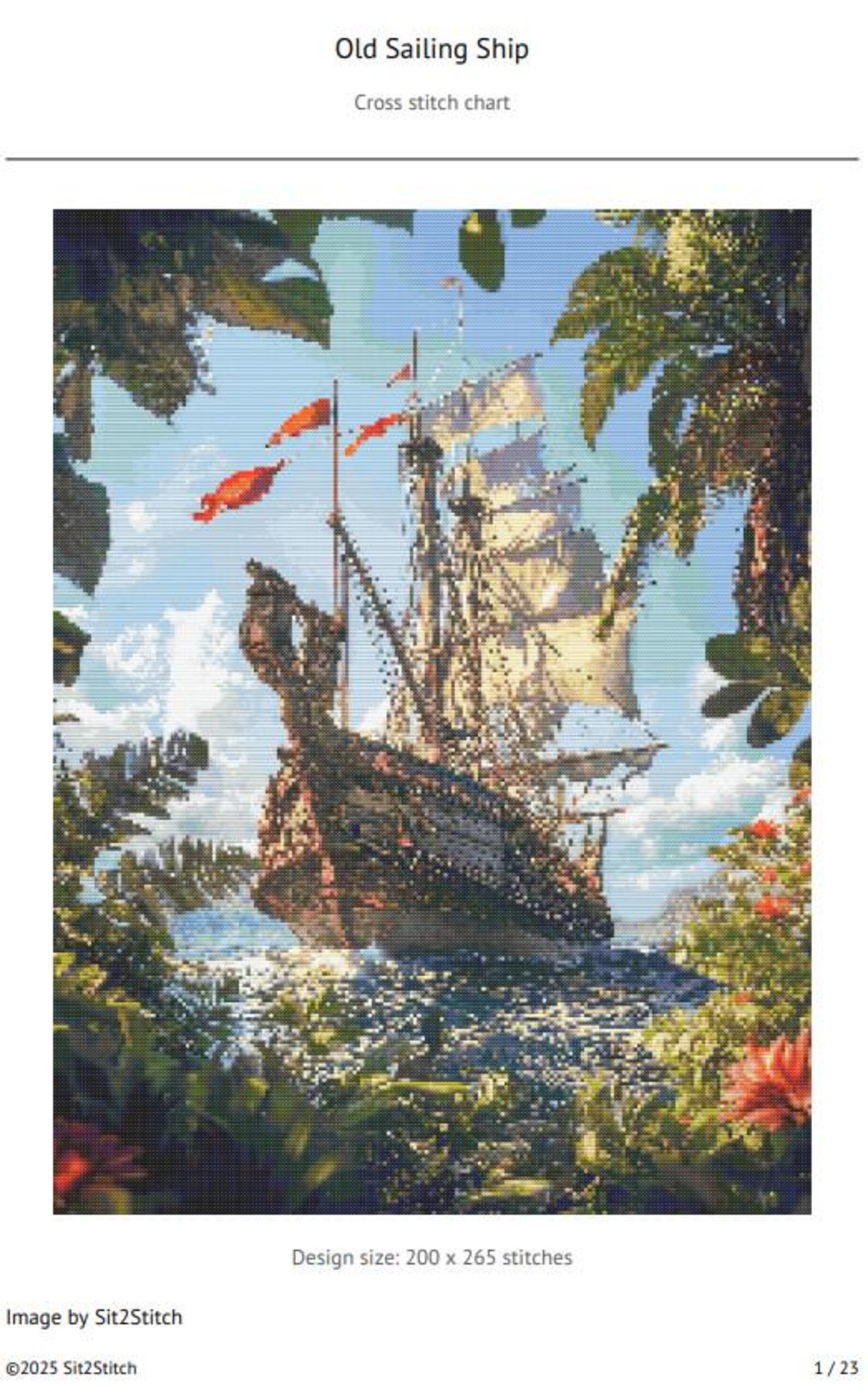Old Sailing Ship Cross Stitch Pattern. Instant PDF Download. 53,000 ...