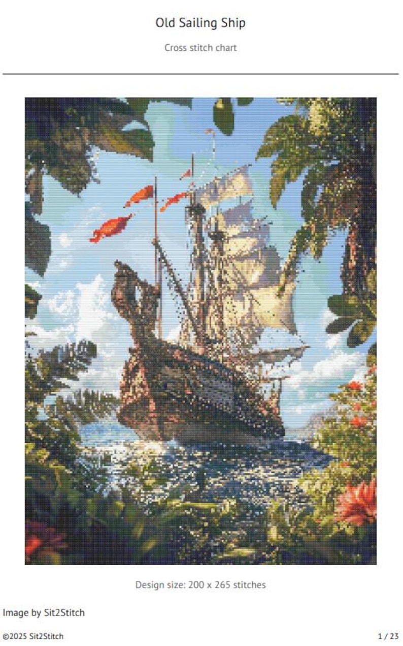 Old Sailing Ship Cross Stitch Pattern. Instant PDF Download. 53,000 ...