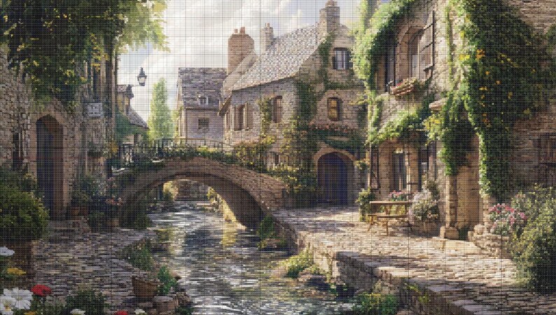 French Village Bridge Cross Stitch Pattern. Instant PDF Download ...