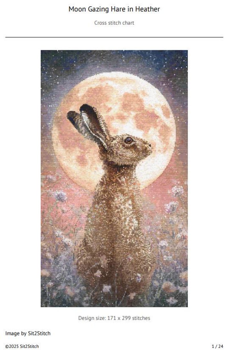 Moon Gazing Hare in Heather Cross Stitch Pattern. Instant PDF Download ...