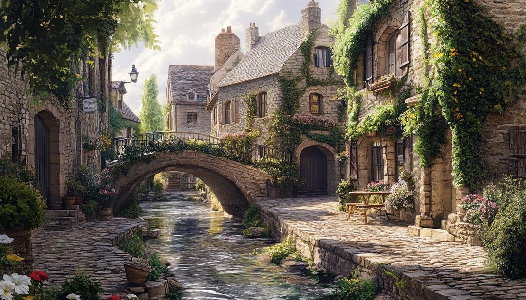 French Village Bridge Cross Stitch Pattern. Instant PDF Download ...