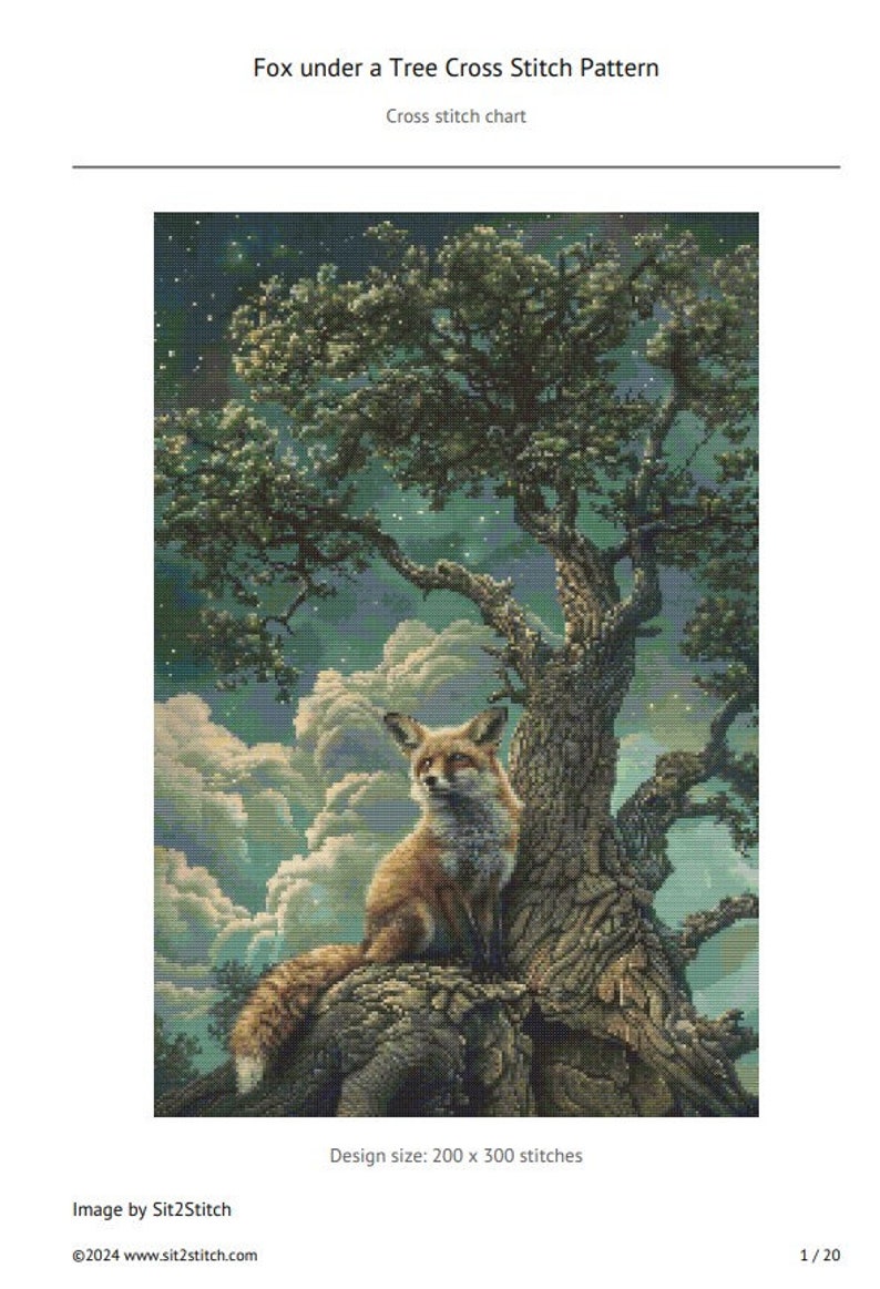 Fox Under a Tree Cross Stitch Pattern. Digital PDF Download. 60,000 ...