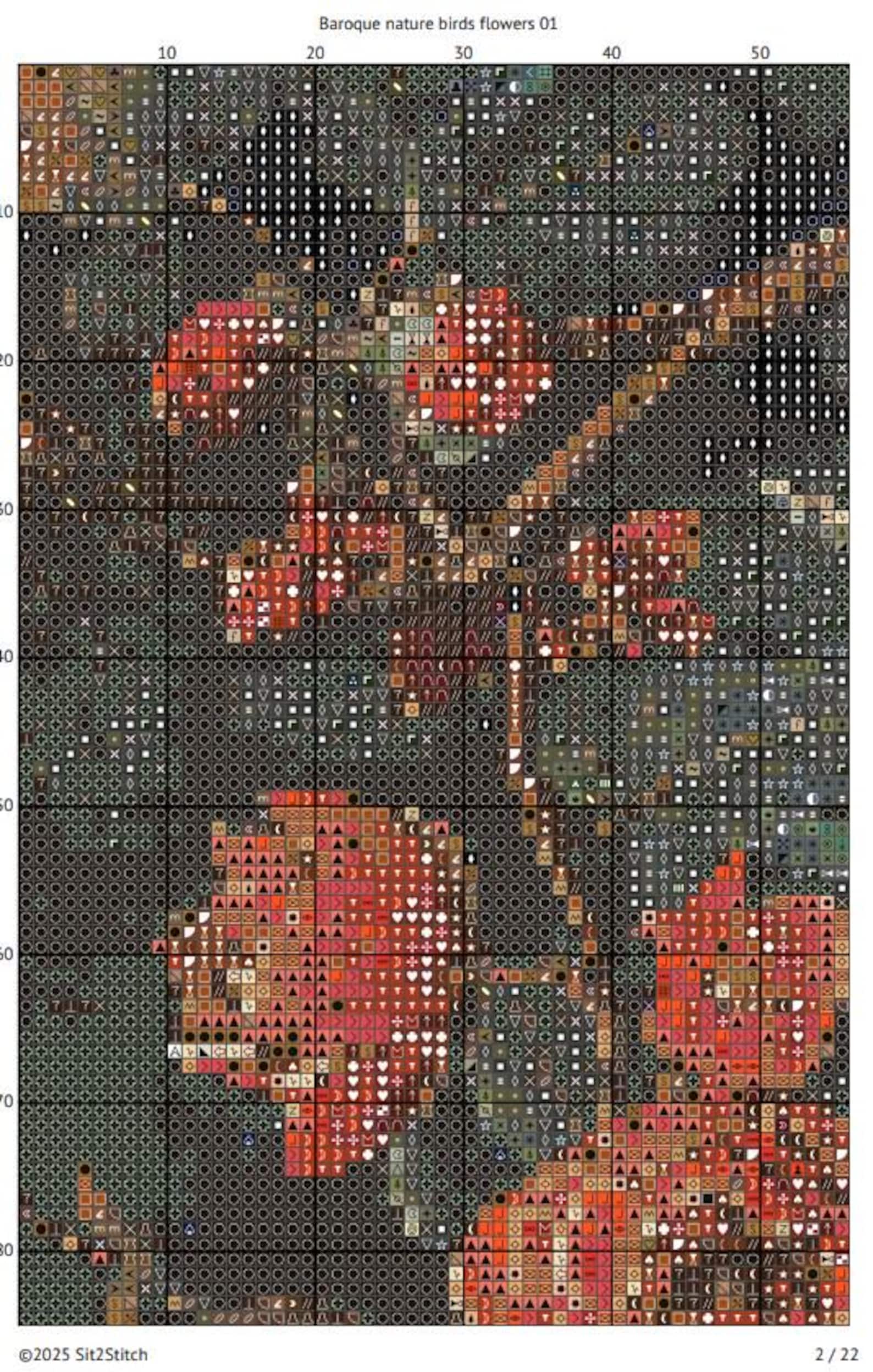 Baroque Nature Birds Flowers Cross Stitch Pattern. Instant PDF Download ...