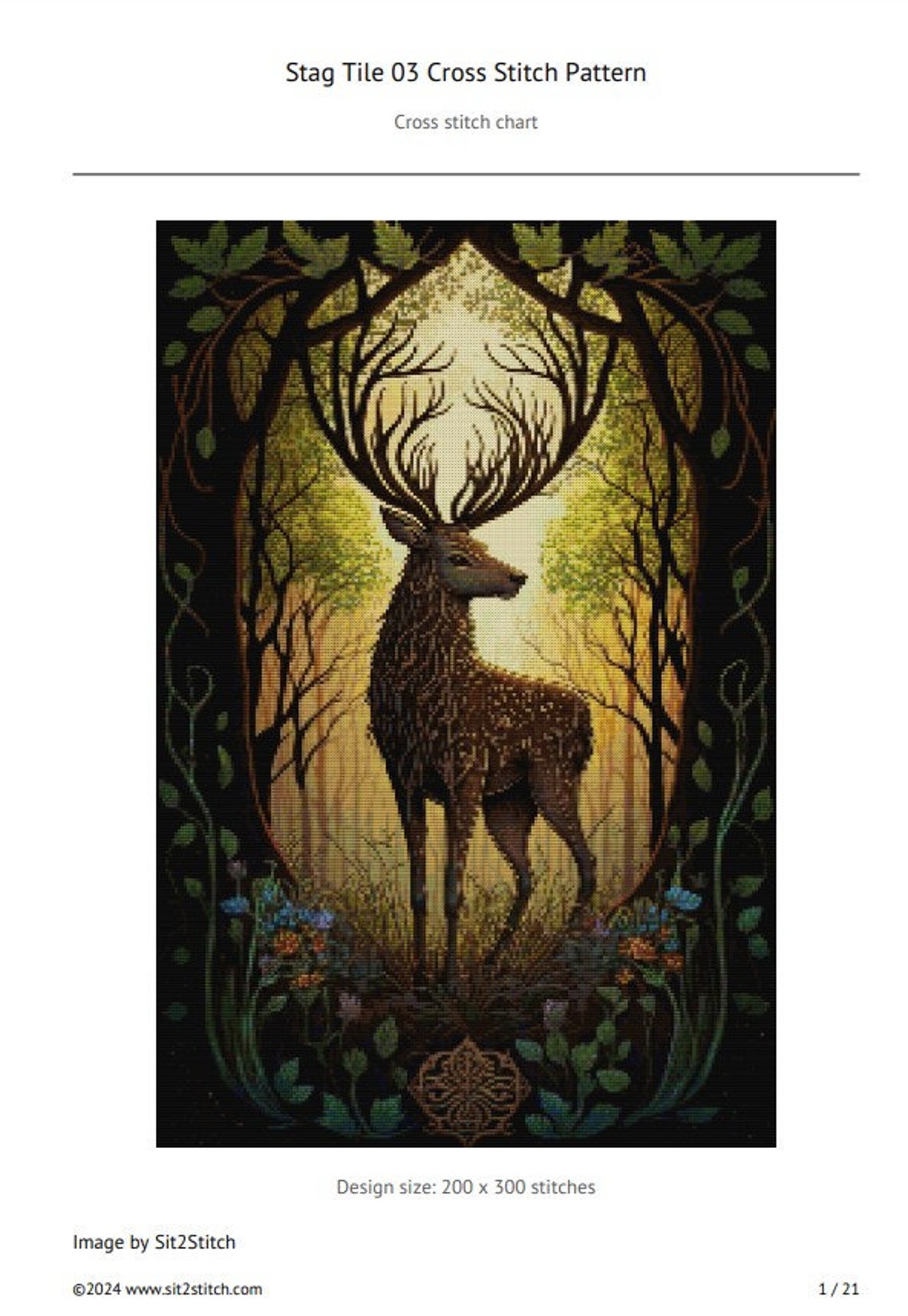 Stag Tile 03 Cross Stitch Pattern. Digital PDF Download. 60,000 ...