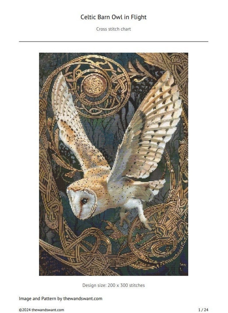 Owl in Flight. Cross Stitch Pattern. Digital PDF Download. 60,000 ...