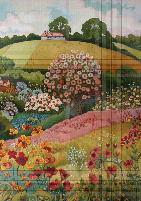 English Countryside Cross Stitch Pattern. Large 300x200. Instant PDF ...