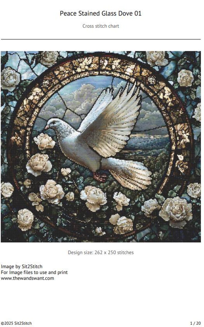 Peace Stained Glass Dove Cross Stitch Pattern. Instant PDF Download ...