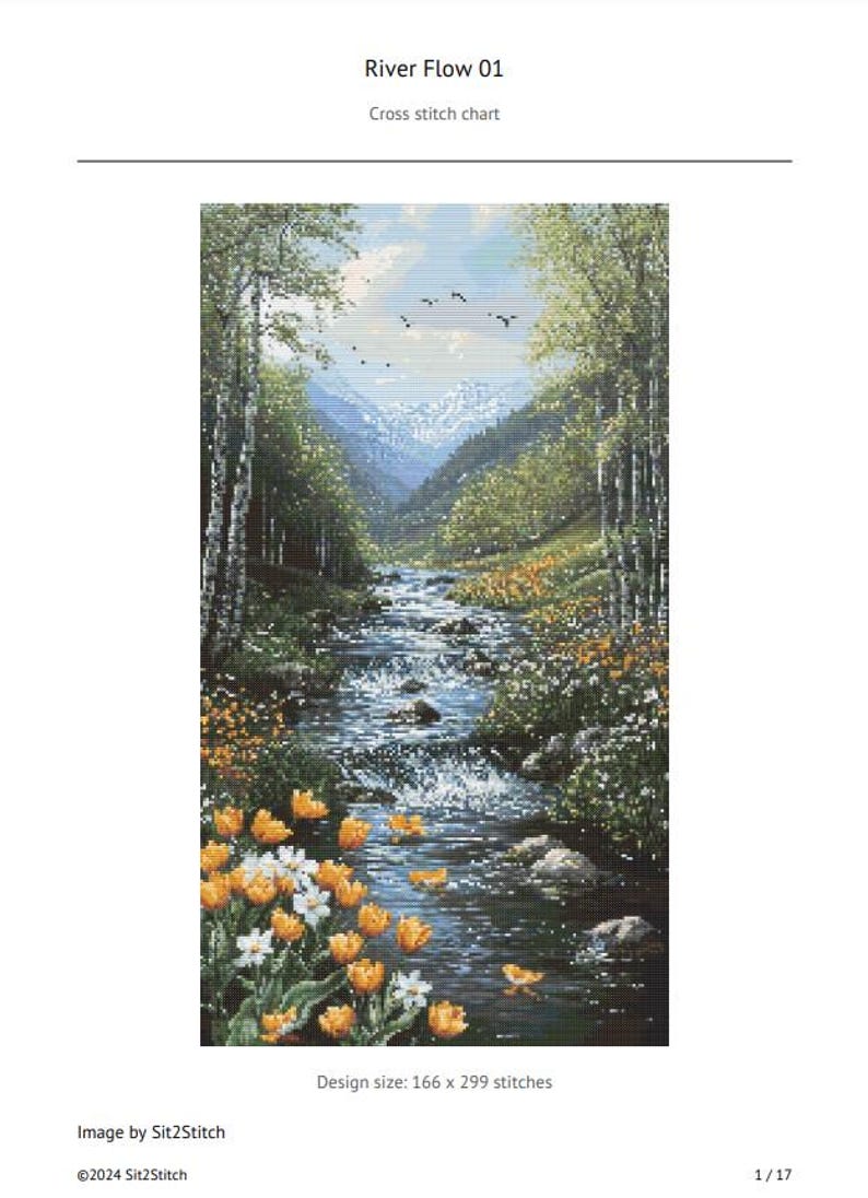 River Flow Cross Stitch Pattern. River Flow Embroidery Pattern. Instant ...