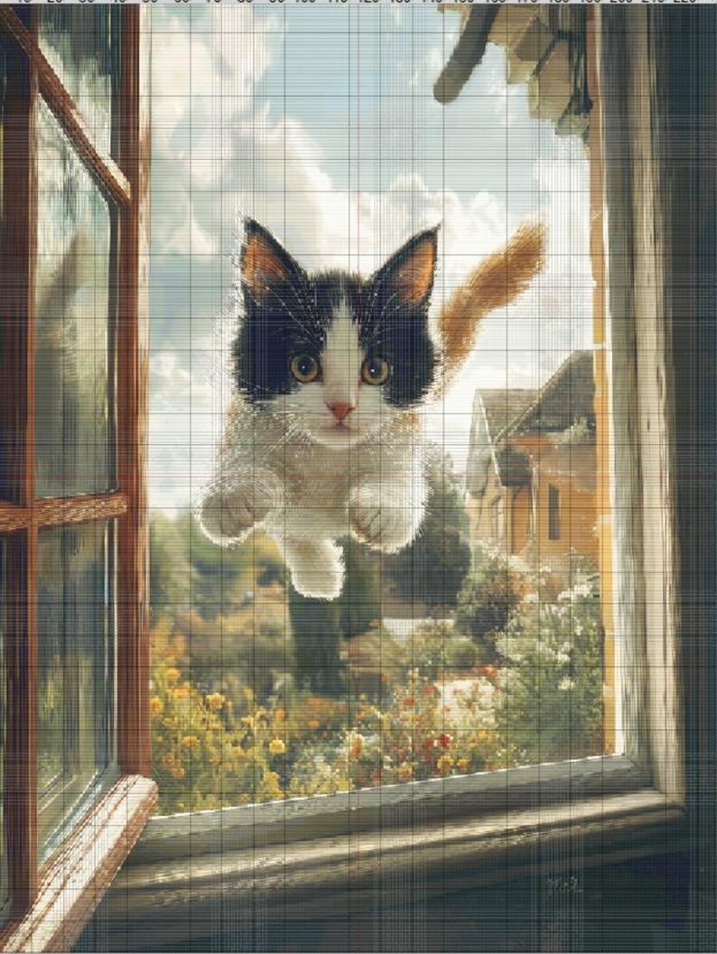 Cat Kitten Jumping Through Window Cross Stitch Pattern. Instant PDF ...