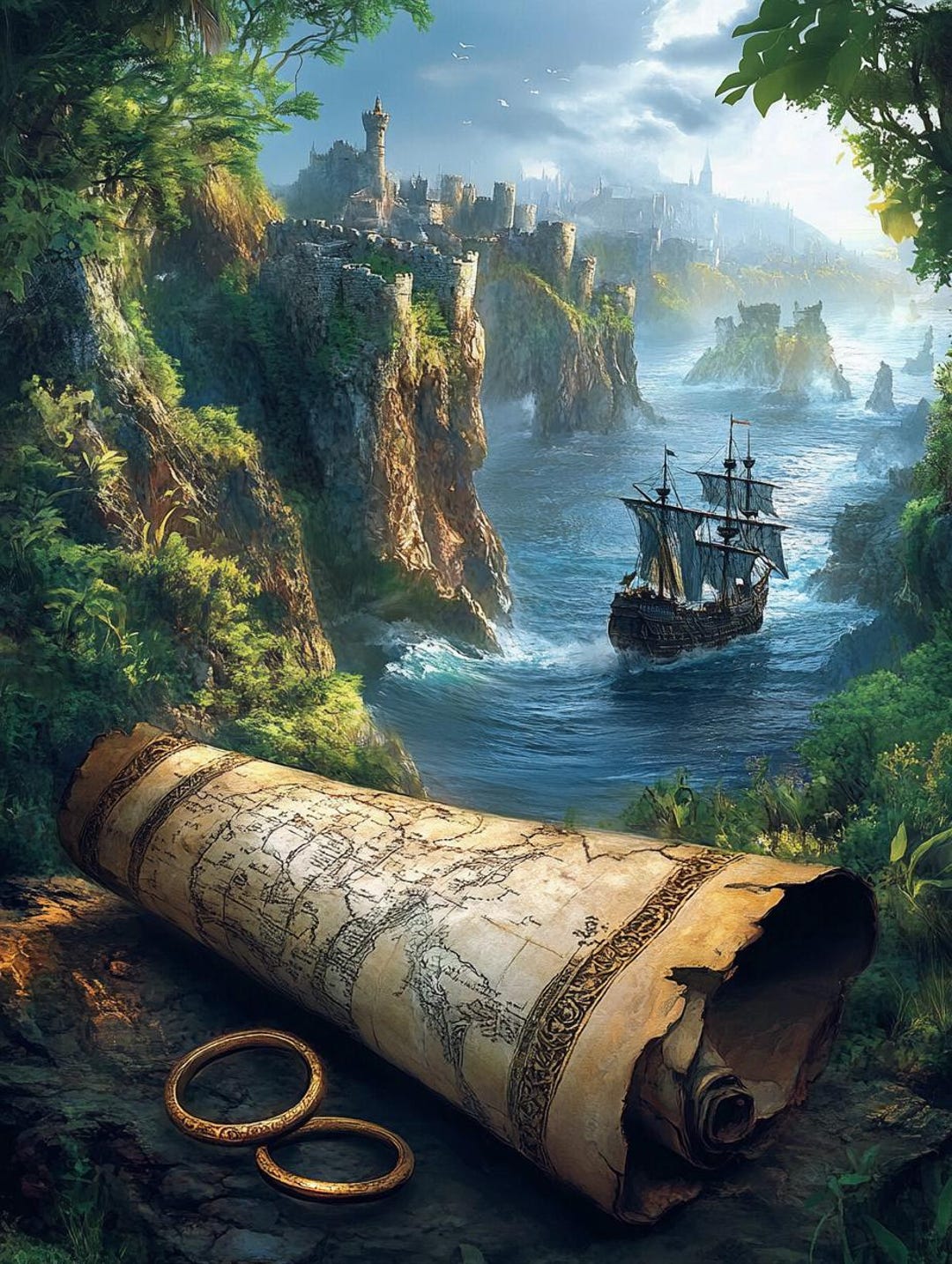 Treasure Island Map Gold Pirate Ship Cross Stitch Pattern. Instant PDF ...