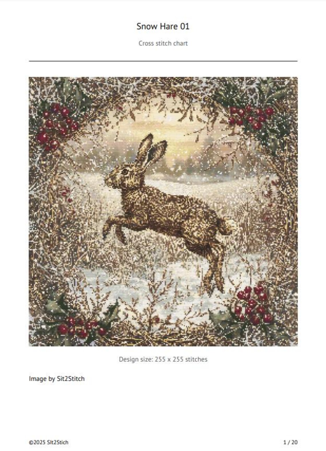 Snow Hare Cross Stitch Pattern. Instant PDF Download. 50,625 Stitches ...