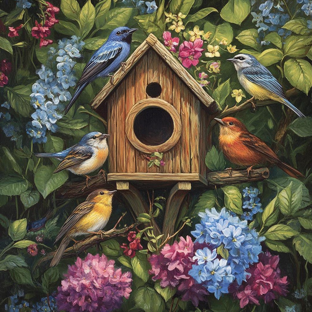 Garden Birds, Bird House Cross Stitch Pattern. Instant PDF Download ...