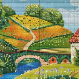 English Countryside Cross Stitch Pattern. Large 300x200. Instant PDF ...