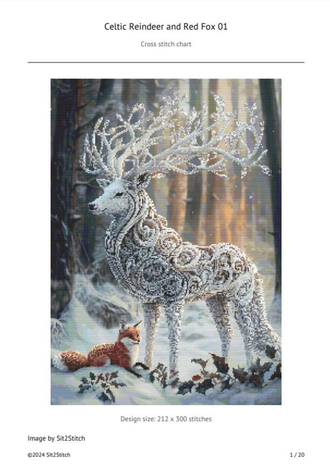 Celtic Reindeer and Red Fox Cross Stitch Pattern. Instant PDF Download ...