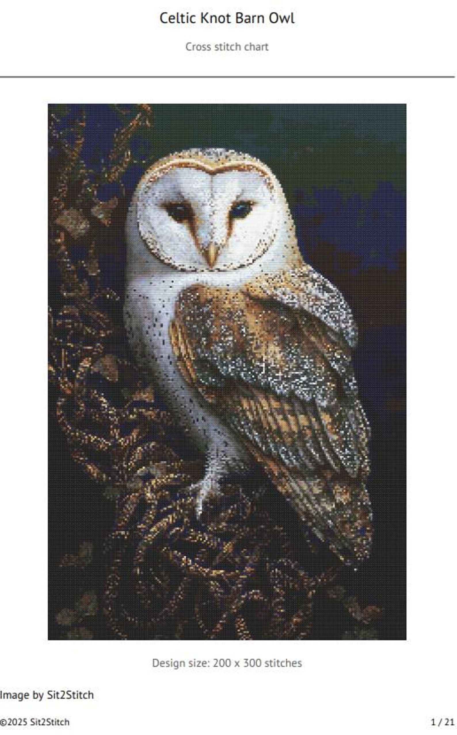 Celtic Knot Barn Owl Cross Stitch Pattern. Instant PDF Download. 60k ...