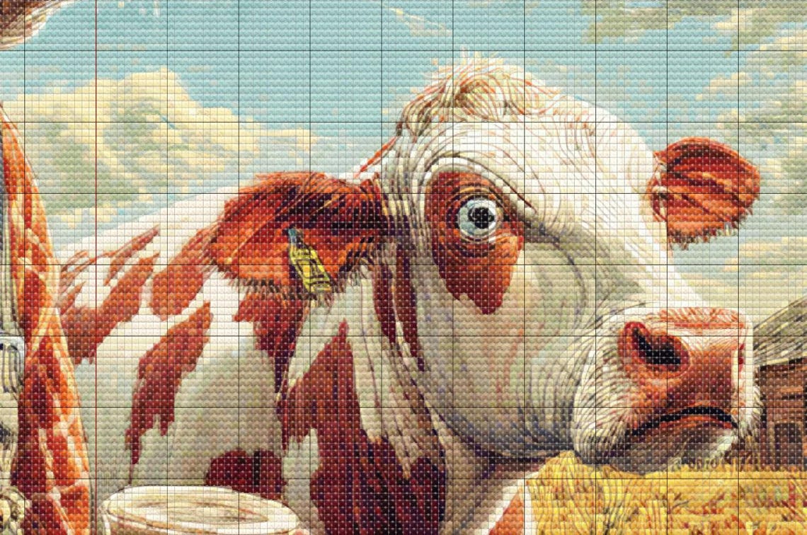 Cow Farmer Cross Stitch Pattern. Instant PDF Download. 60k Stitches. - Etsy