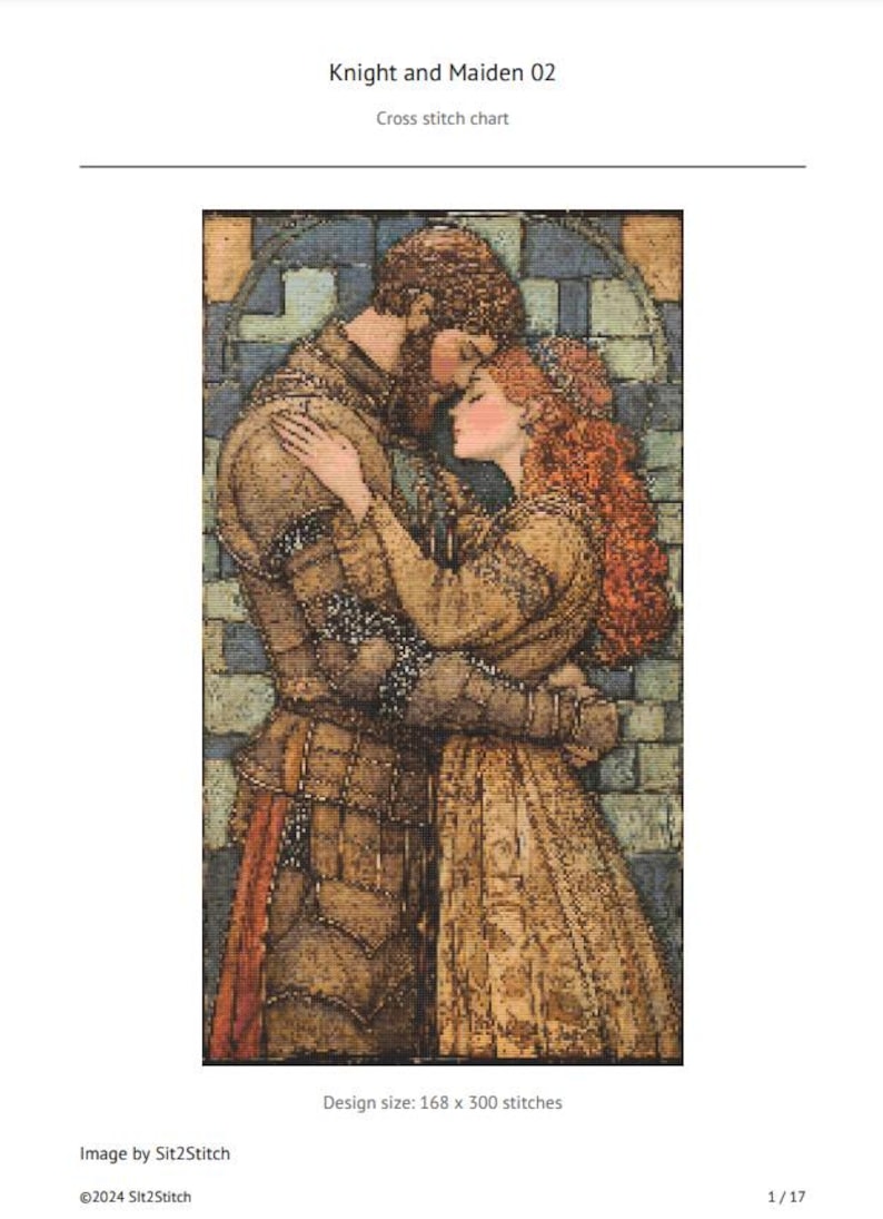 Knight and Maiden Cross Stitch Pattern: Medieval Embroidery (PDF ...