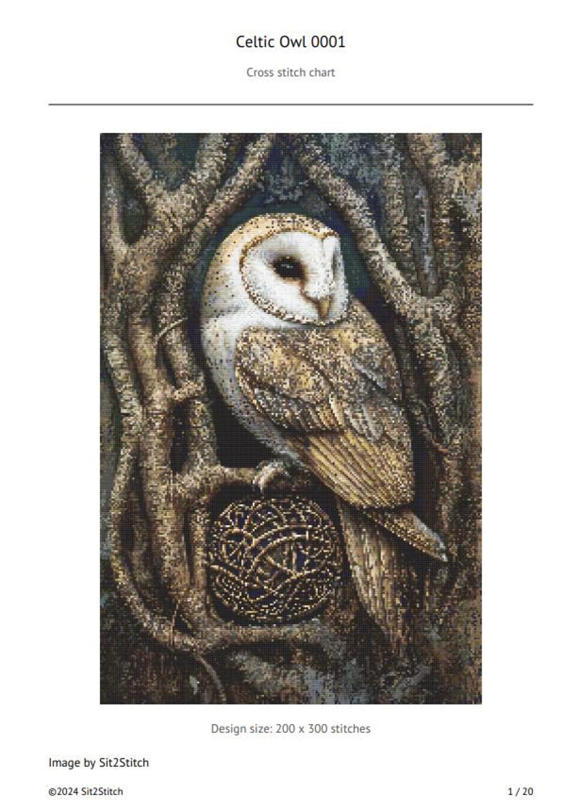 Celtic Pagan Barn Owl Cross Stitch Pattern. Digital PDF Download ...