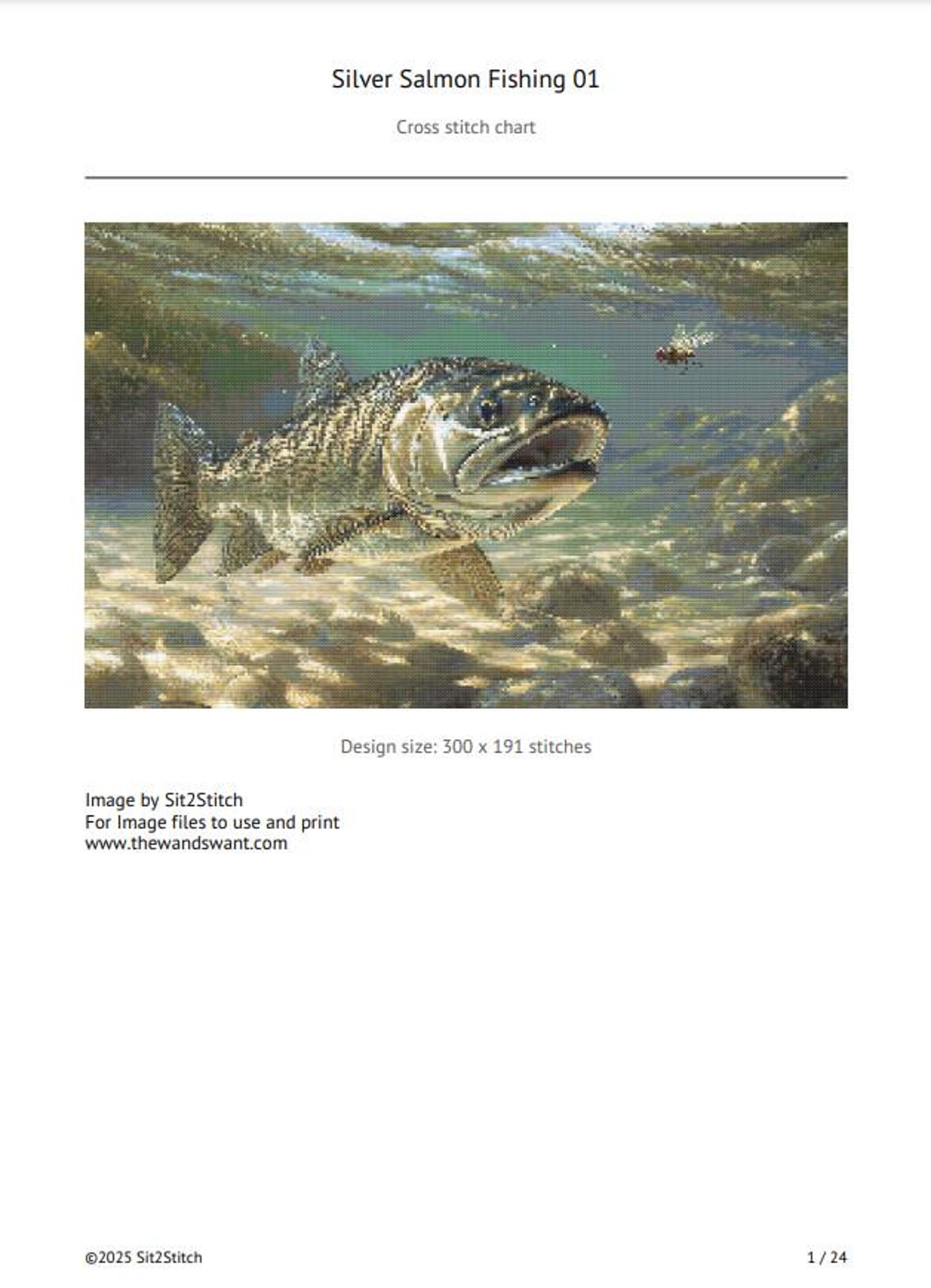 Silver Salmon Fishing Cross Stitch Pattern. Instant PDF Download ...