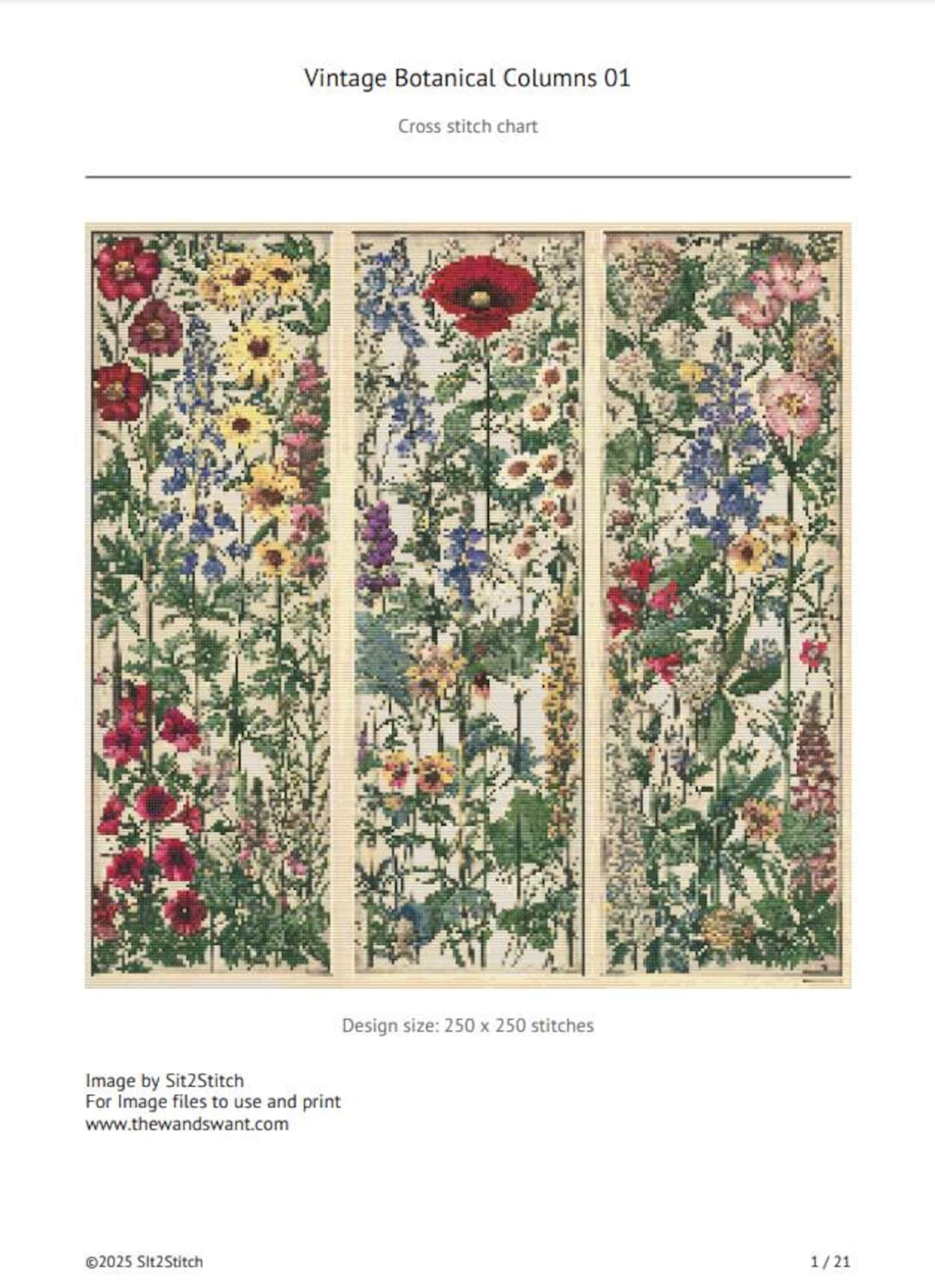 Vintage Botanical Columns Floral Cross Stitch Pattern. Instant PDF ...
