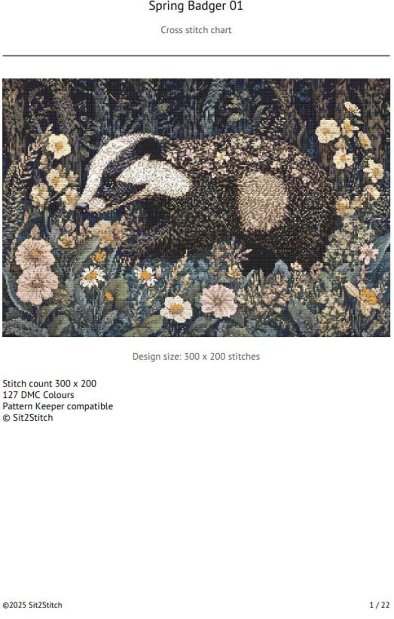 Spring Badger Cross Stitch Pattern. Instant PDF Download. 60k Stitches ...