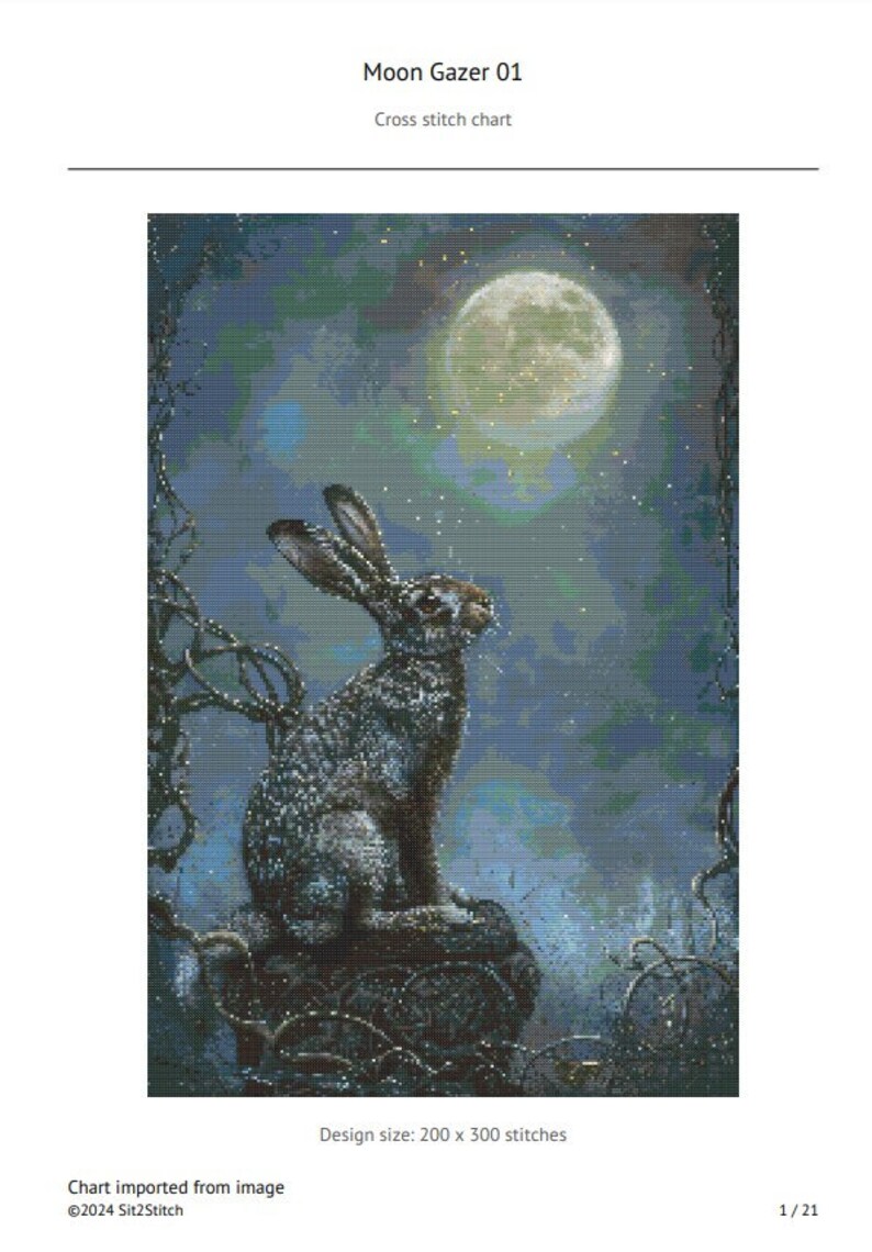 Hare Moon Gazing Cross Stitch Pattern: Mystical Night (PDF Download) - Etsy