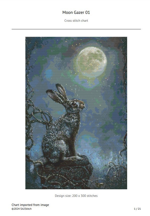 Hare Moon Gazing Cross Stitch Pattern. PDF Downloadable Cross Stitch ...