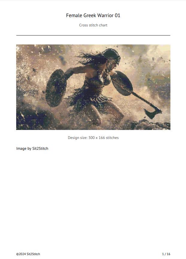 Female Greek Warrior Cross Stitch Pattern. Female Greek Warrior ...