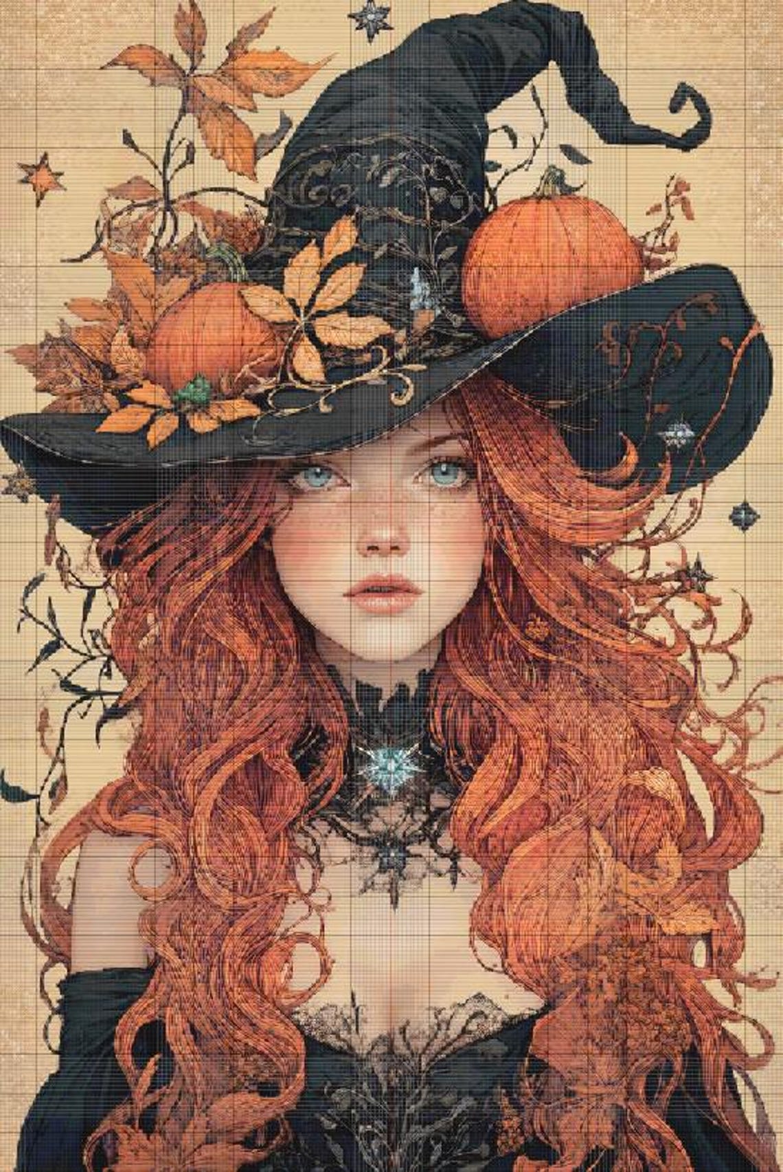 Red Hair Witch Halloween Cross Stitch Pattern. Instant PDF Download ...