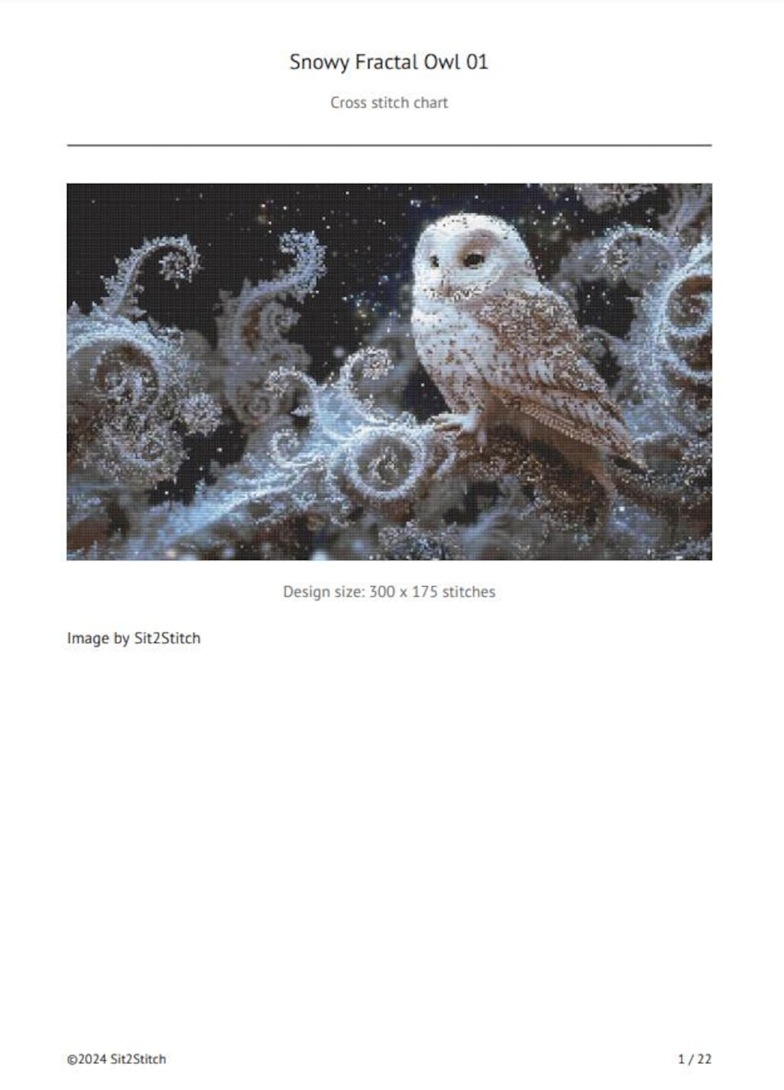 Snowy Fractal Owl Cross Stitch Pattern. Instant PDF Download. 52,500 ...