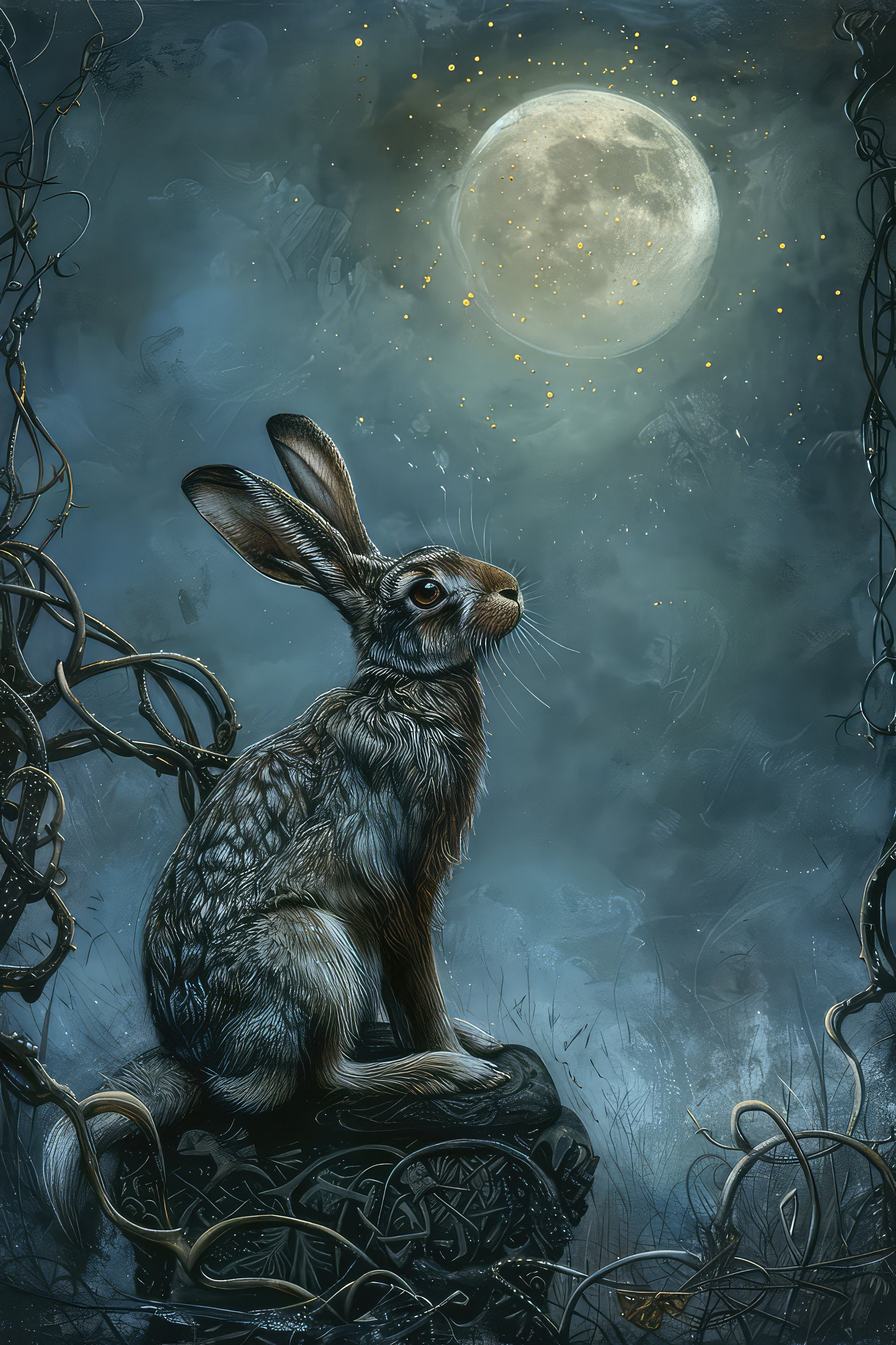 Hare Moon Gazing Cross Stitch Pattern: Mystical Night (PDF Download) - Etsy