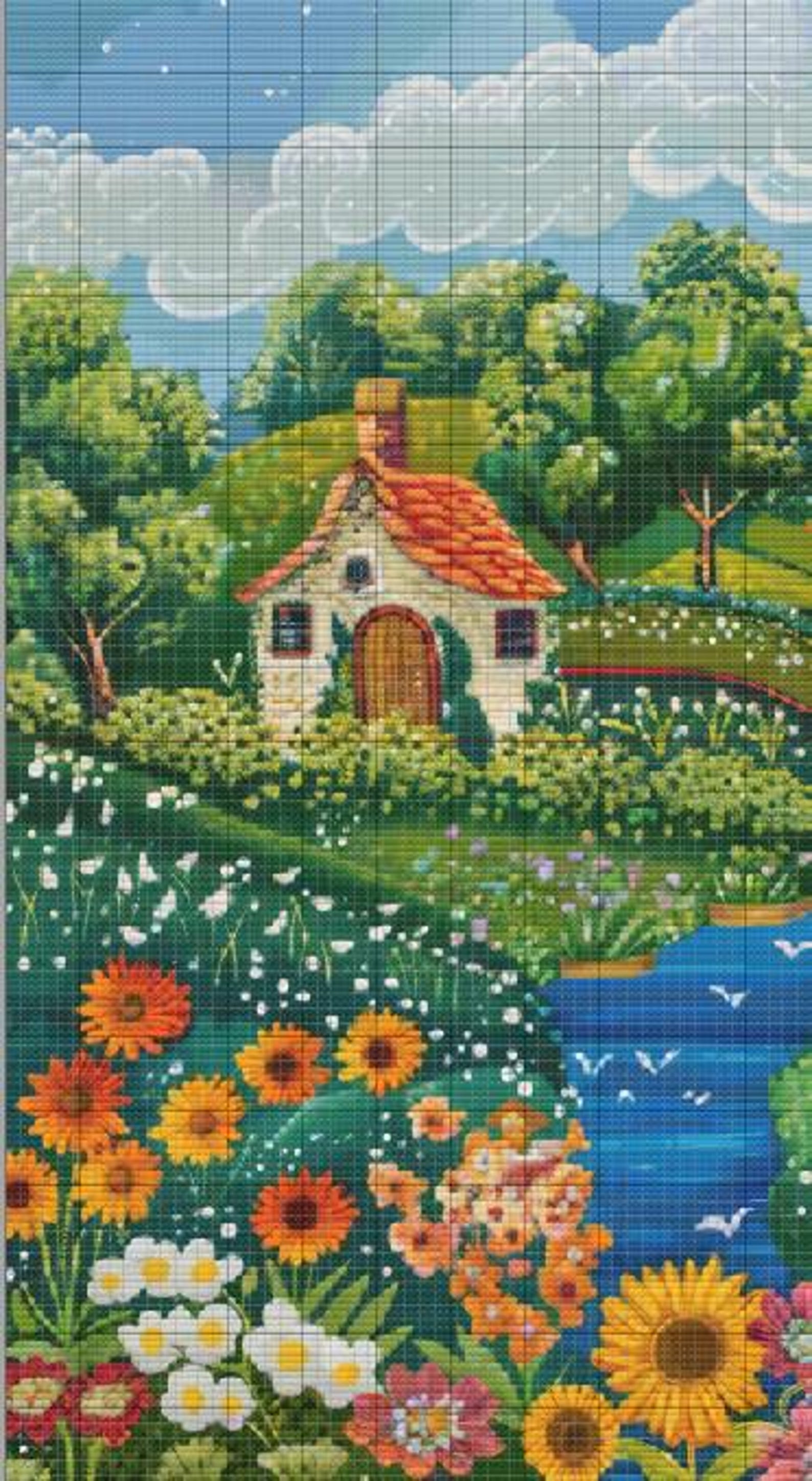 English Countryside Cross Stitch Pattern. Large 300x200. Instant PDF ...
