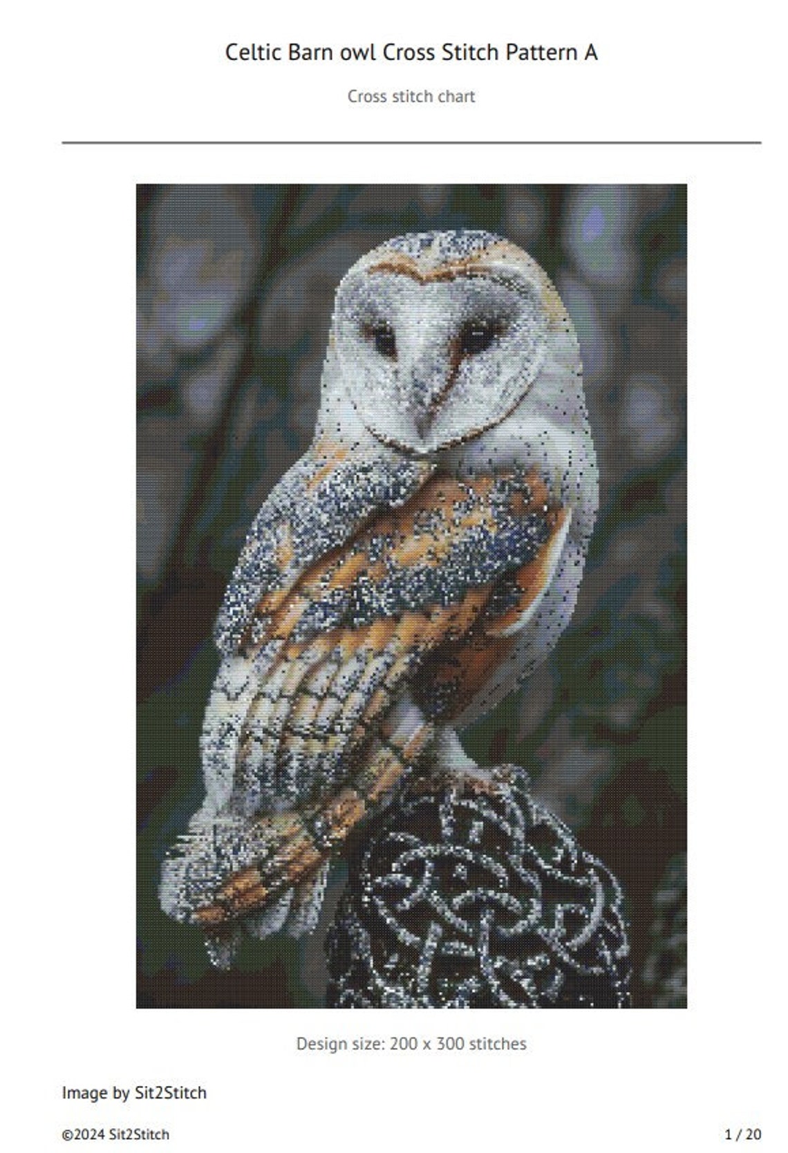 Celtic Barn Owl A1 Cross Stitch Pattern. Digital PDF Download. 60,000 ...