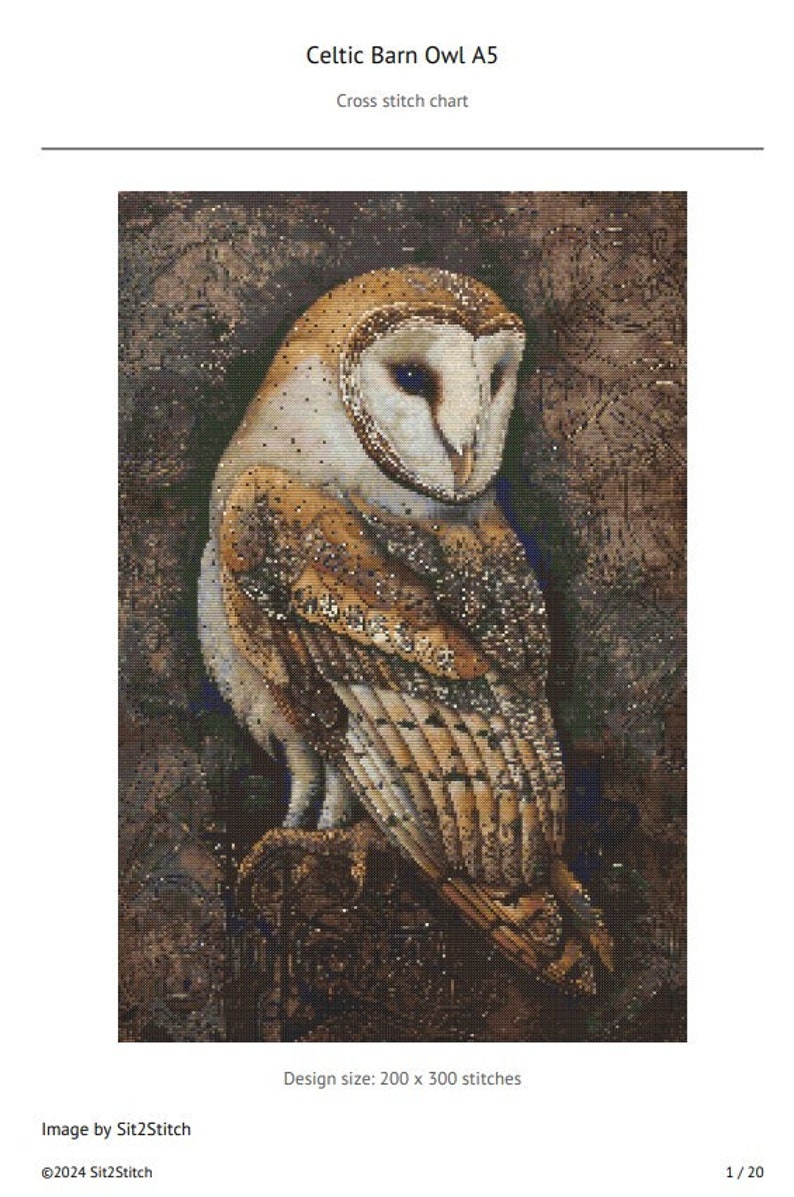 Celtic Barn Owl A5 Cross Stitch Pattern. Digital PDF Download. 60,000 ...
