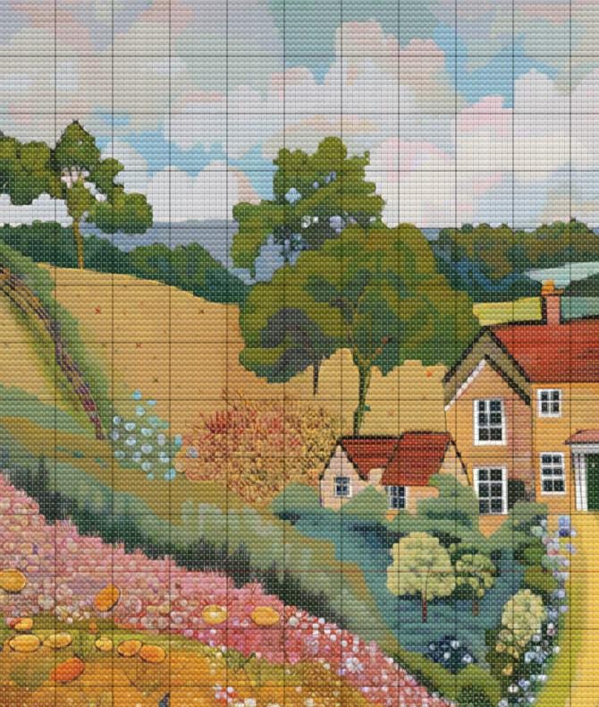 English Countryside Cross Stitch Pattern. Large 300x200. Instant PDF ...