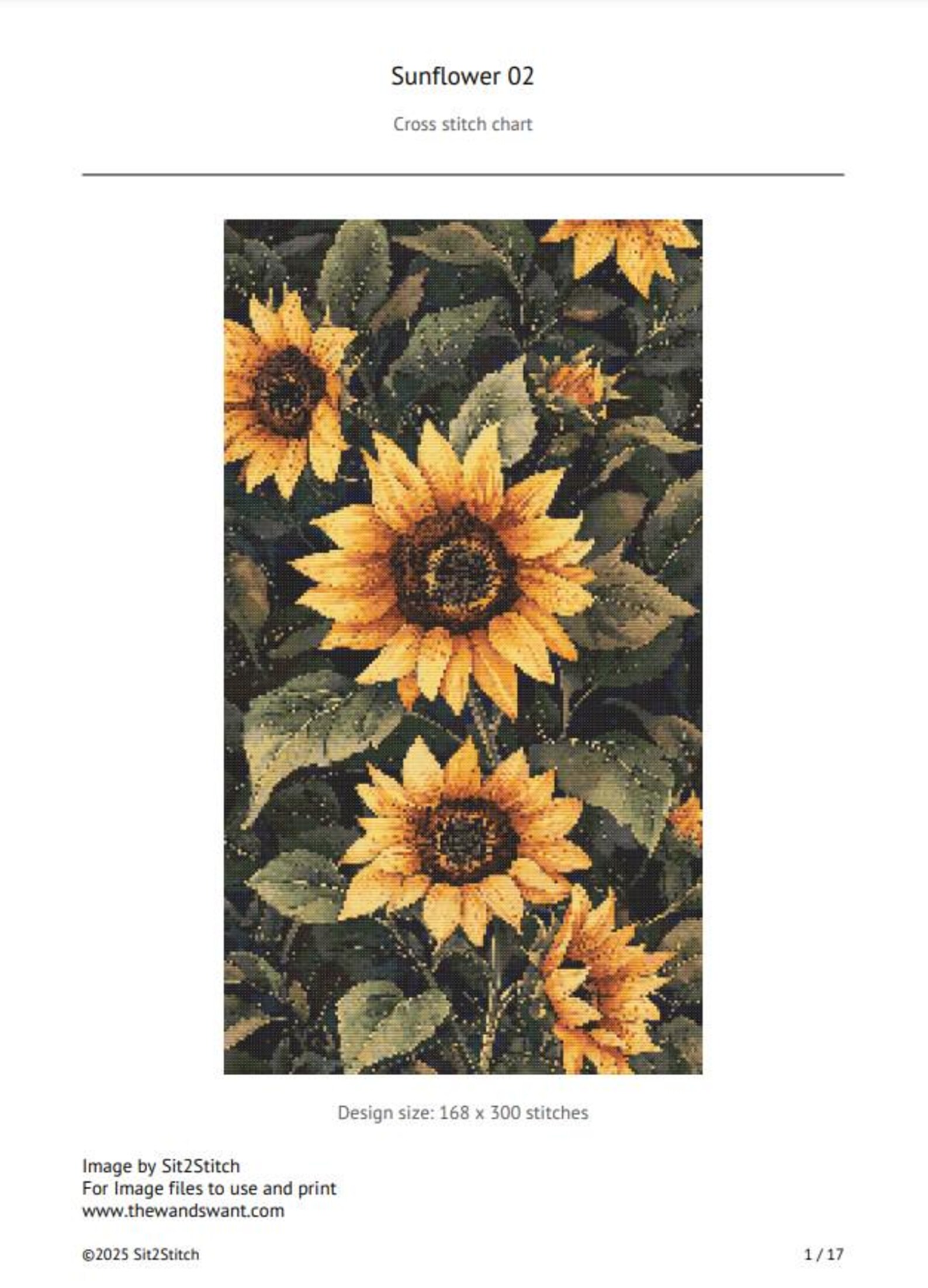 Sunflower Cross Stitch Pattern. Instant PDF Downloads. 50,400 Stitches ...