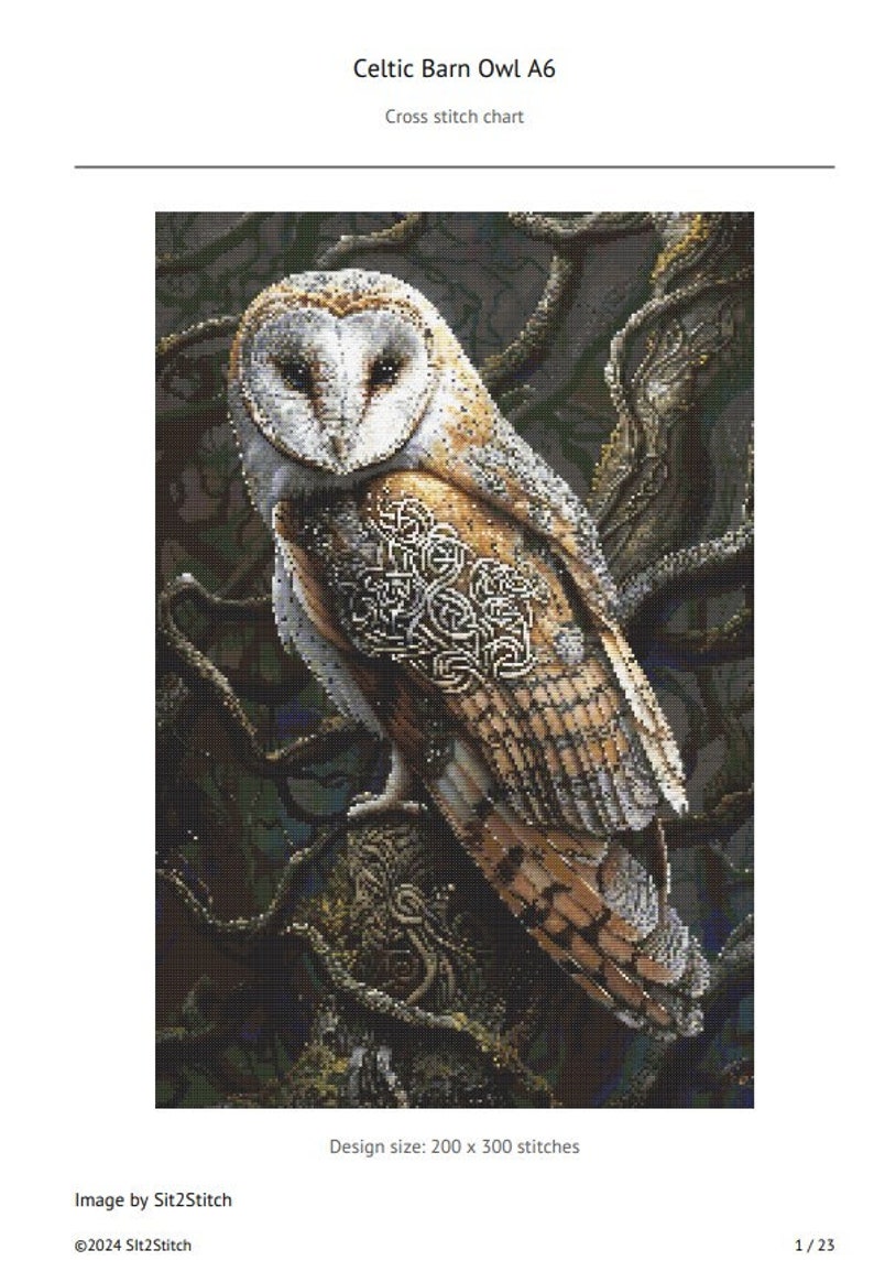 Celtic Barn Owl A6 Cross Stitch Pattern. Digital PDF Download. 60,000 ...