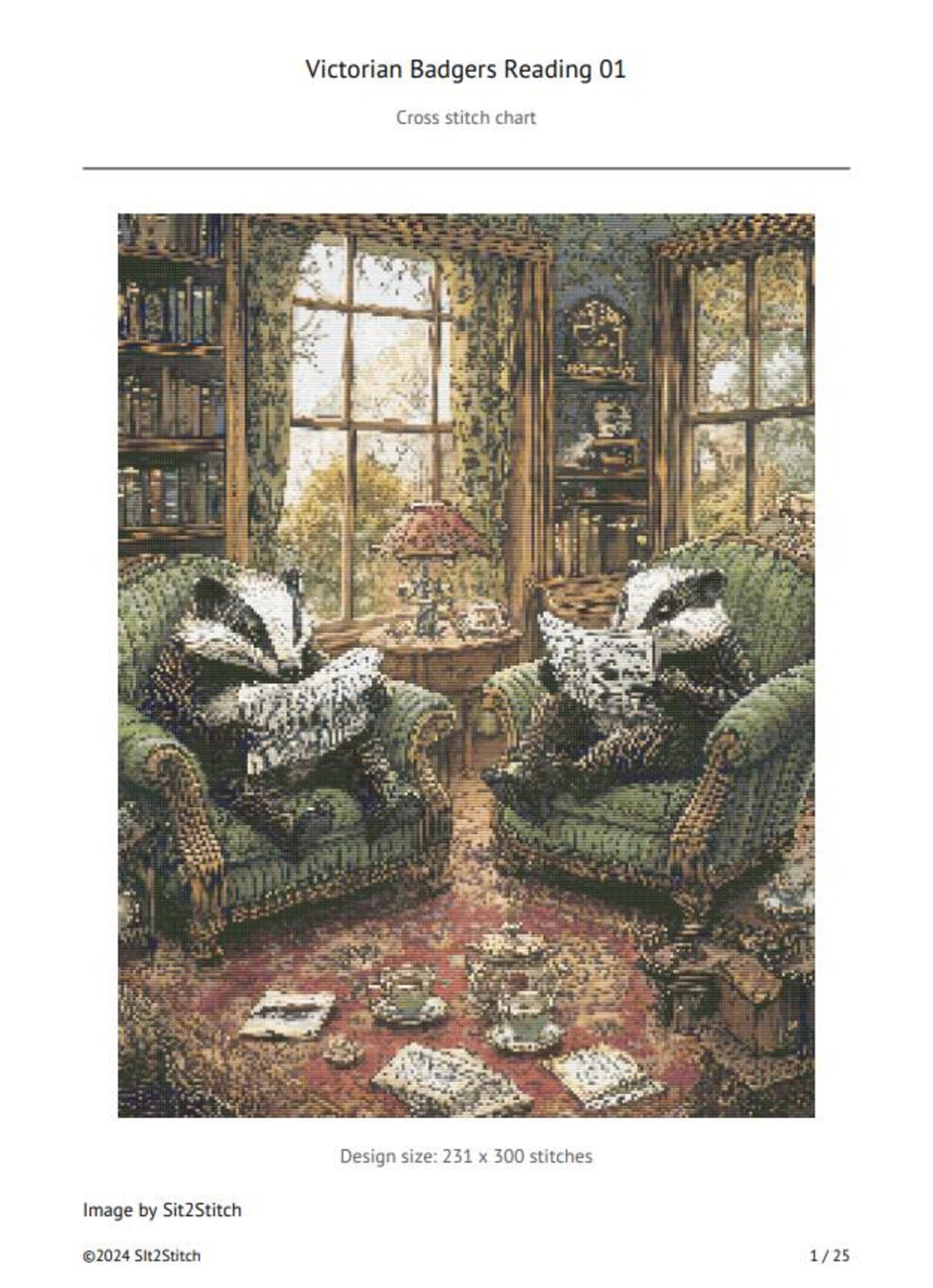 Victorian Badgers Reading Cross Stitch Pattern. Instant PDF Download. 69,300 Stitches. - Etsy