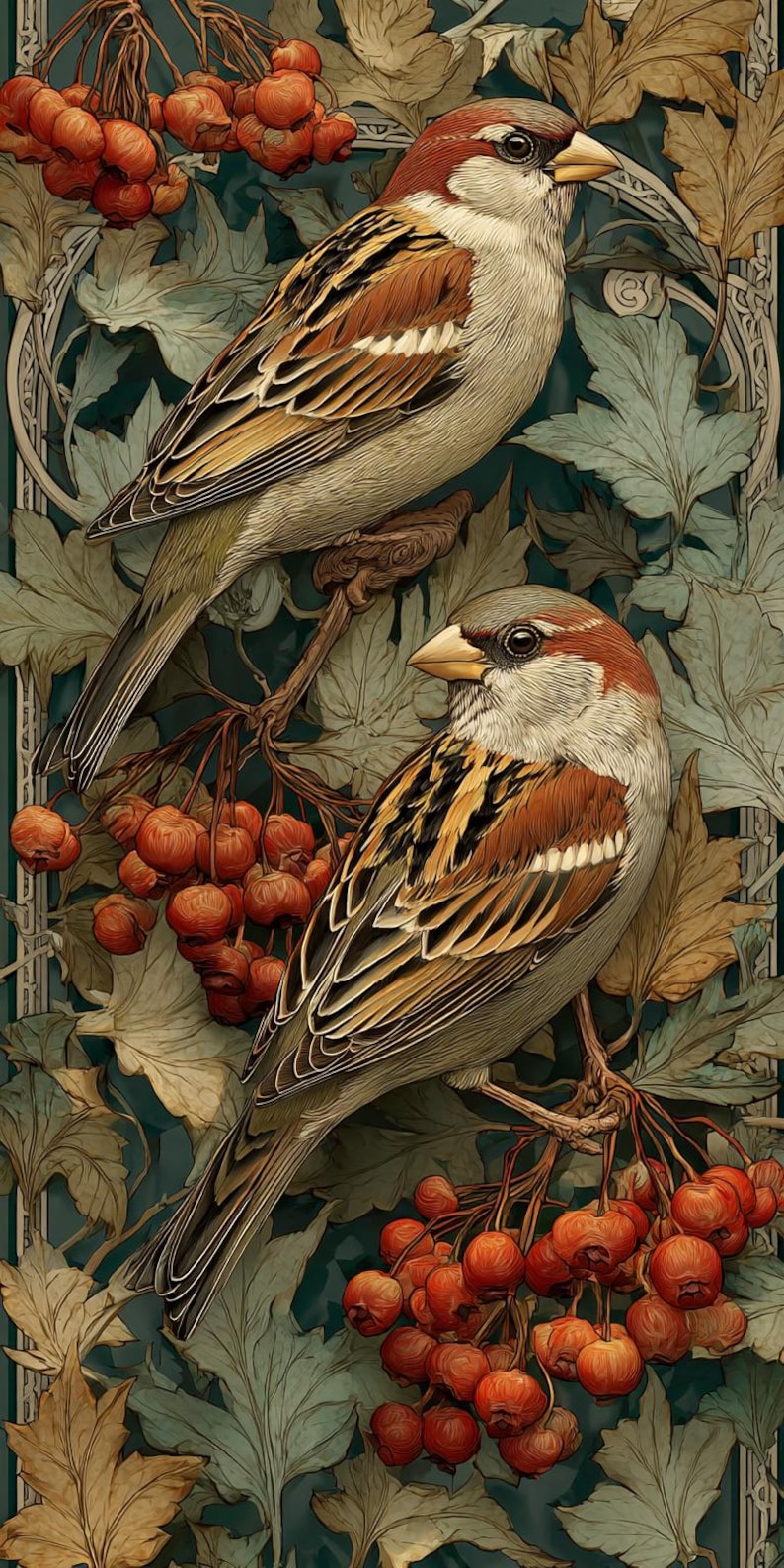 Sparrows Berries Autumn Leaves Cross Stitch Pattern. Instant PDF ...
