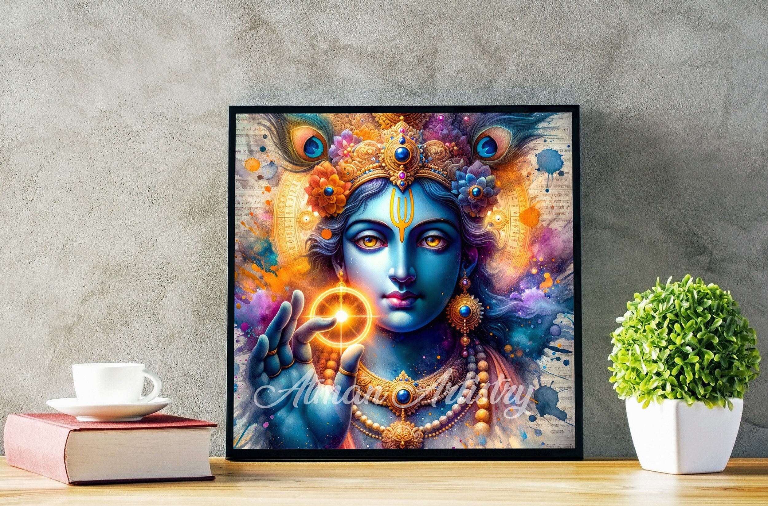 Lord Krishna Digital Print Wall Art - Illustration Sanatan History ...