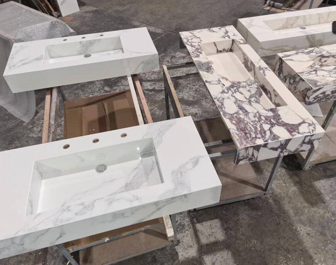 Handmade Marble Effect Porcelain Integrated Sink, Custom Countertop - Etsy