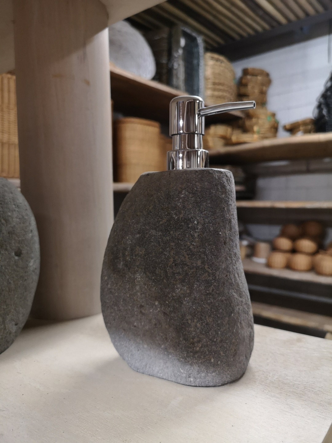 Soap Dispenser in Natural/fossil Stone, Pump Dispenser in River Stone ...