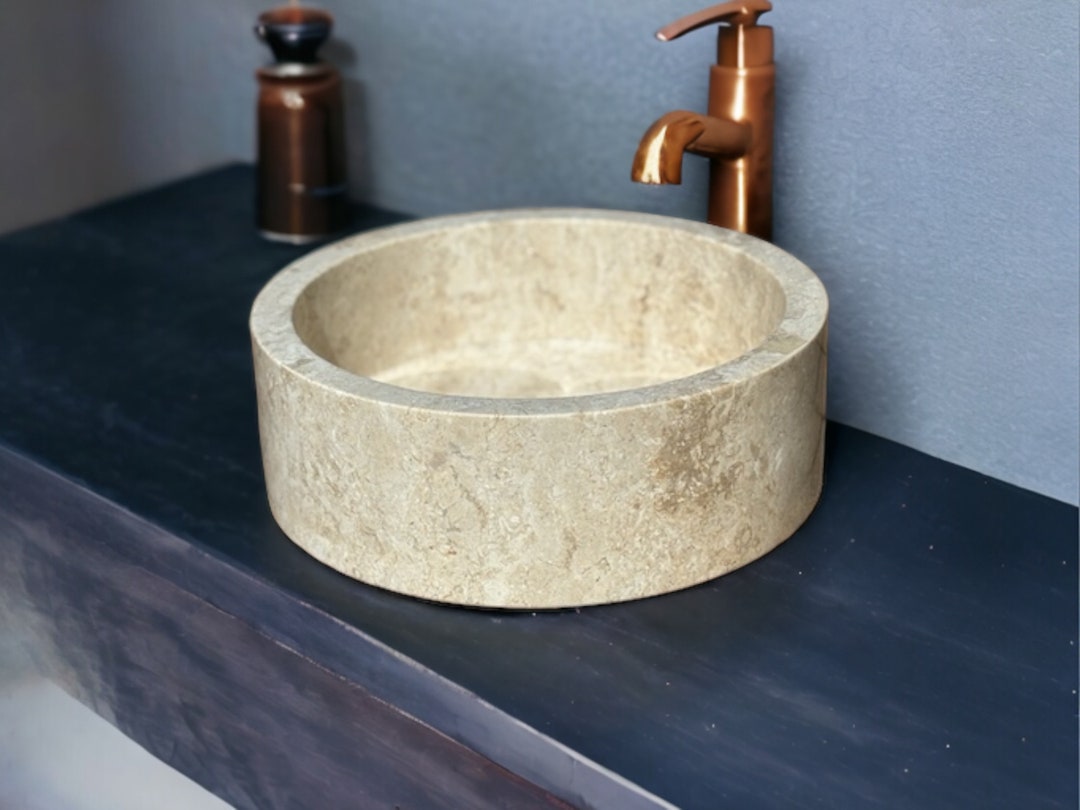 Round Beige Marble Vessel Sink, Kitchen or Bath - Etsy