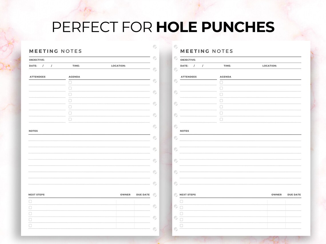 Printable PDF Meeting Notes Template With Action Items, Meeting Minutes ...