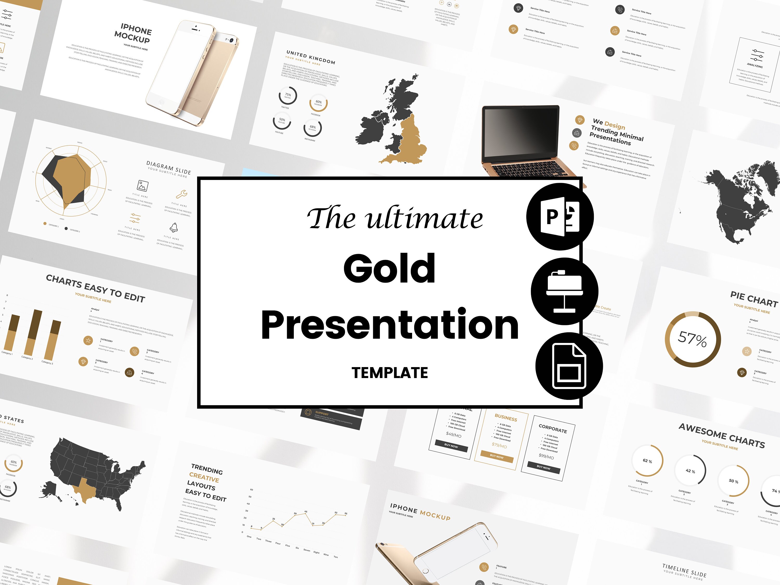 Gold Powerpoint Template Minimal Presentation for Business Service and ...